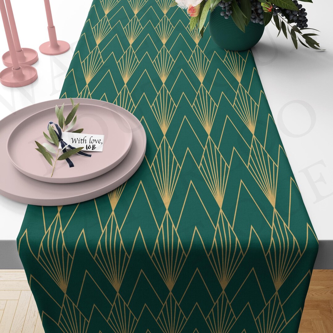 Art Deco Table Runner Art Deco Runner Green Table Runner Green Art Deco ...