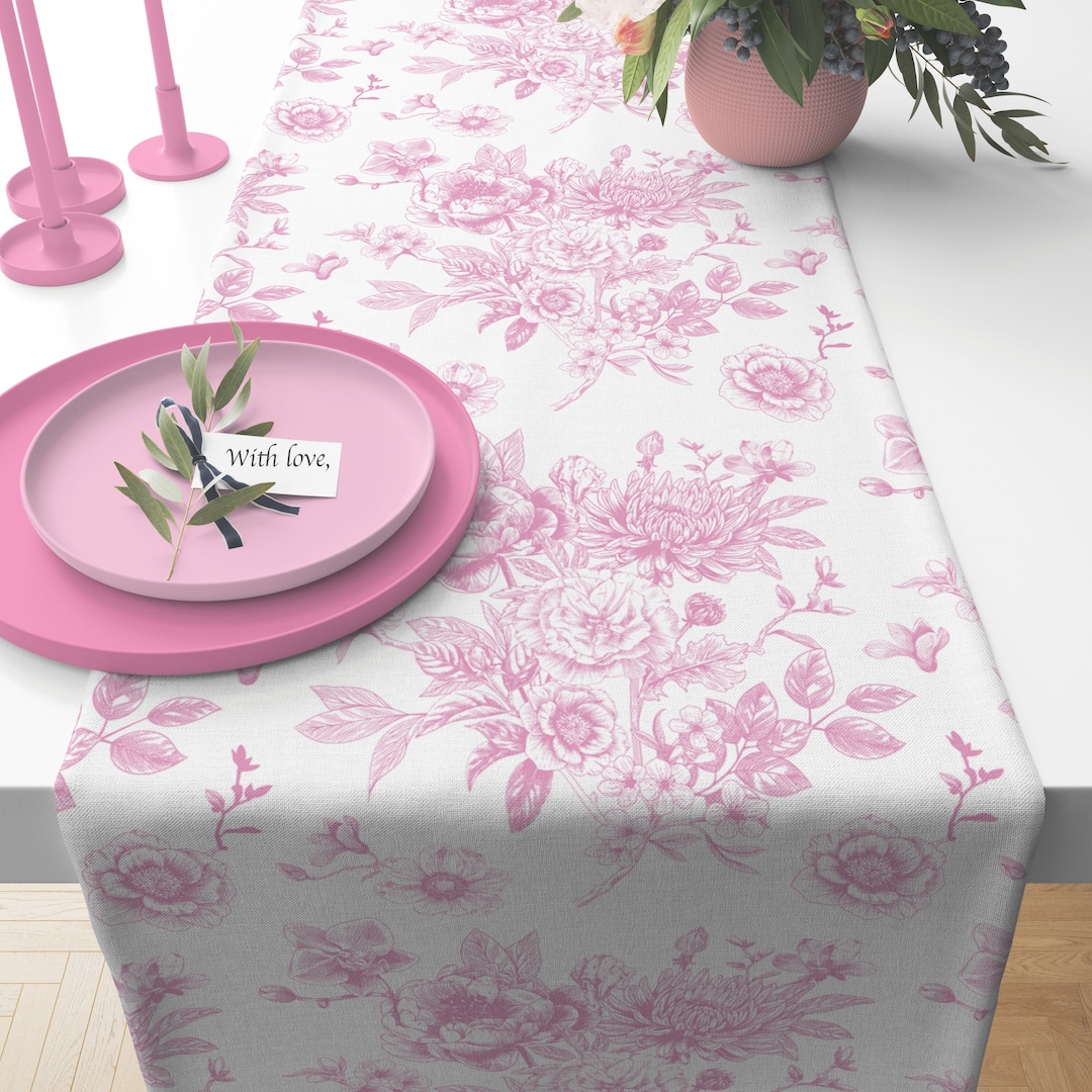 Pink French Country Table Runner Toile Table Runner Bridal Shower Decor ...