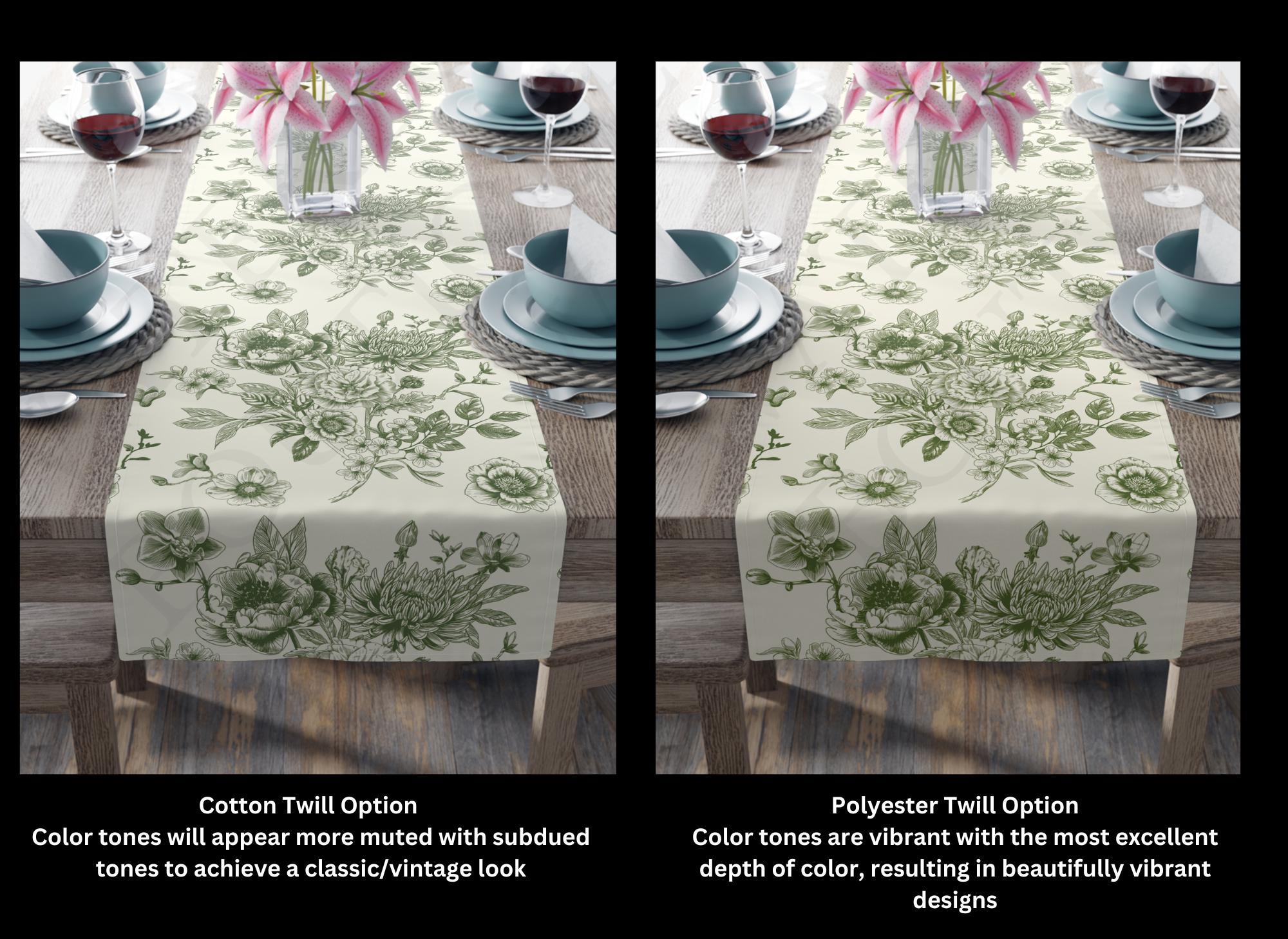 Green Floral Toile Table Runner - French Country Cottage Decor - Etsy