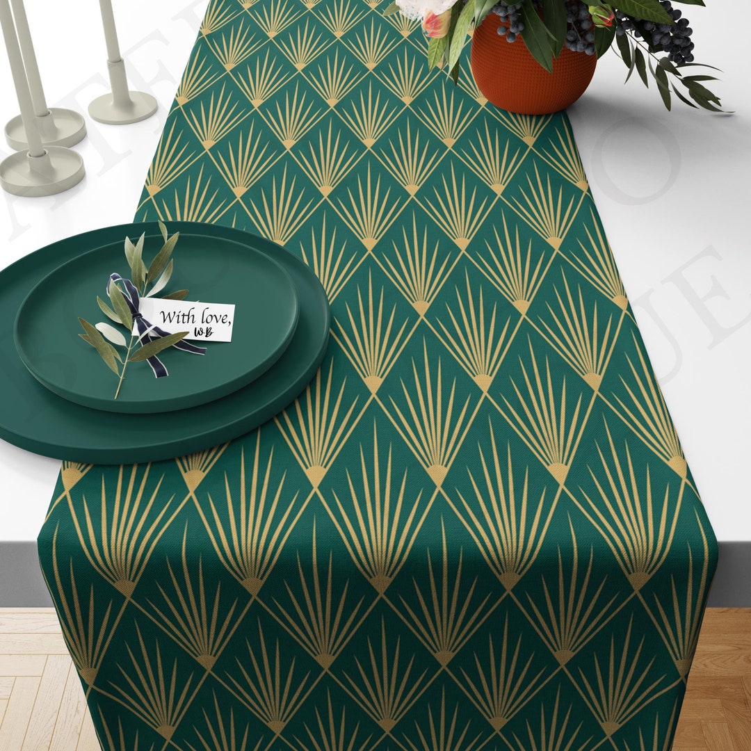 Art Deco Table Runner Art Deco Runner Green Table Runner Green Art Deco ...