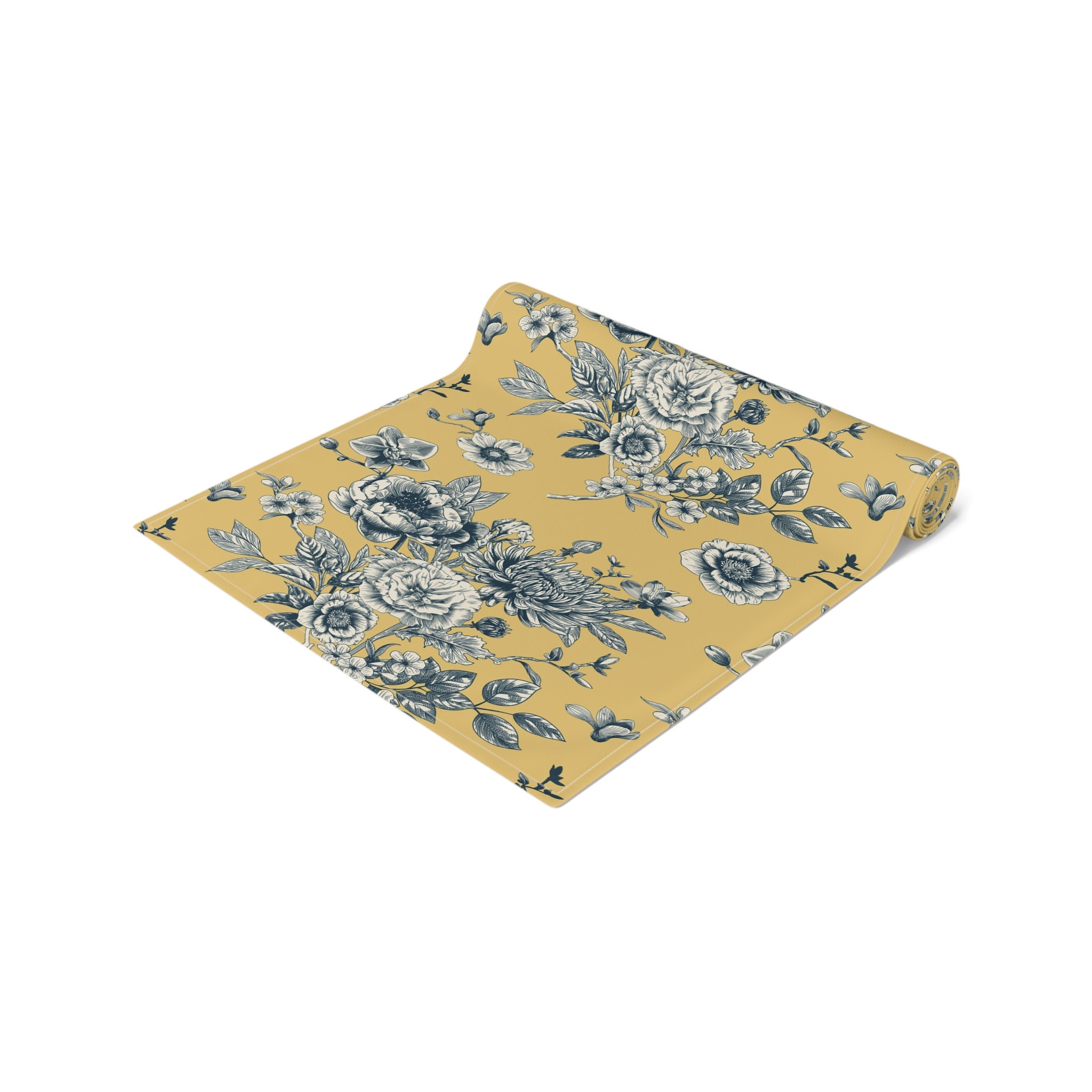 French Toile Table Runner: Yellow Floral Country Decor - Etsy
