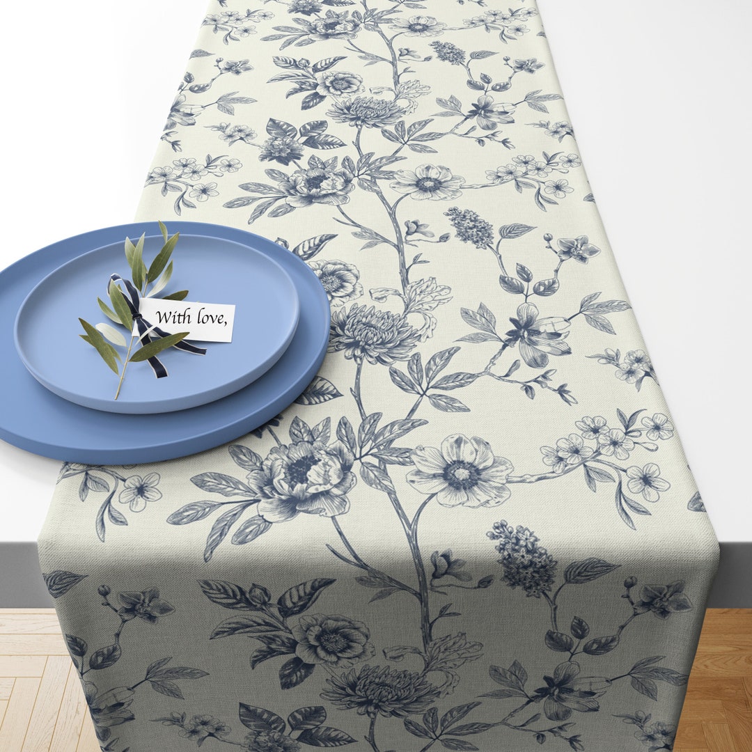 French Toile Countryside Table Runner French Toile Country Table Runner ...