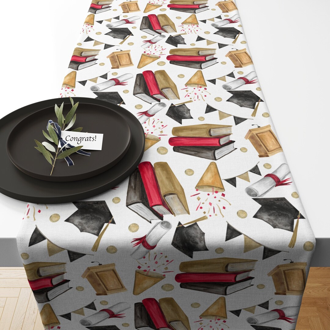 Graduation Table Runner Graduation Red Black Decor Graduation Decor ...