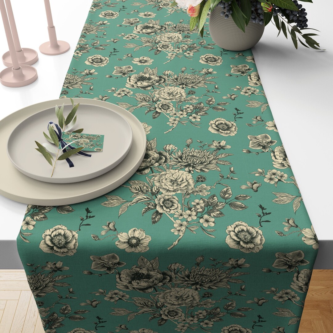 French Toile Countryside Table Runner French Toile Country Table Runner ...