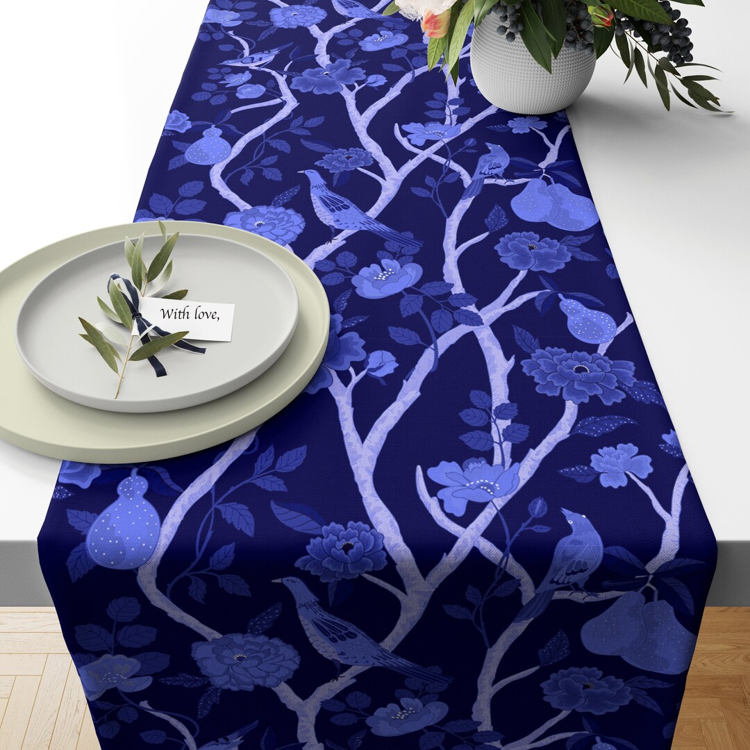 Blue Chinoiserie Table Runner Chinoiserie Decor Chinoiserie Home Decor ...