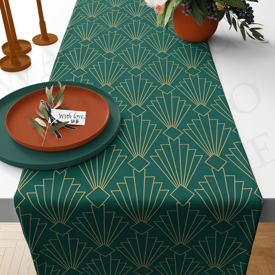 Art Deco Table Runner Art Deco Runner Green Table Runner Green Art Deco ...