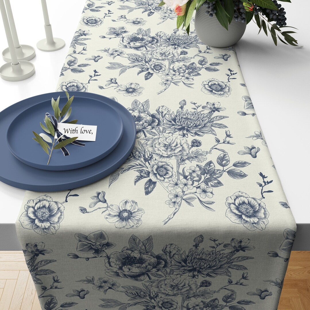 French Toile Countryside Table Runner French Toile Country Table Runner ...