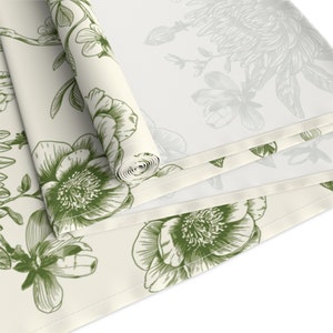 Green Floral Toile Table Runner - French Country Cottage Decor - Etsy
