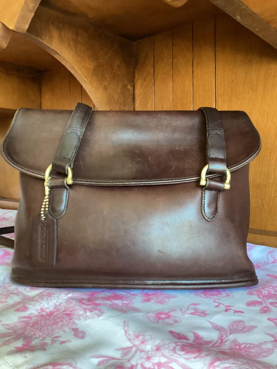 Vintage Coach Equestrian Flap Bag, Mahogany Brown Lea… - Gem