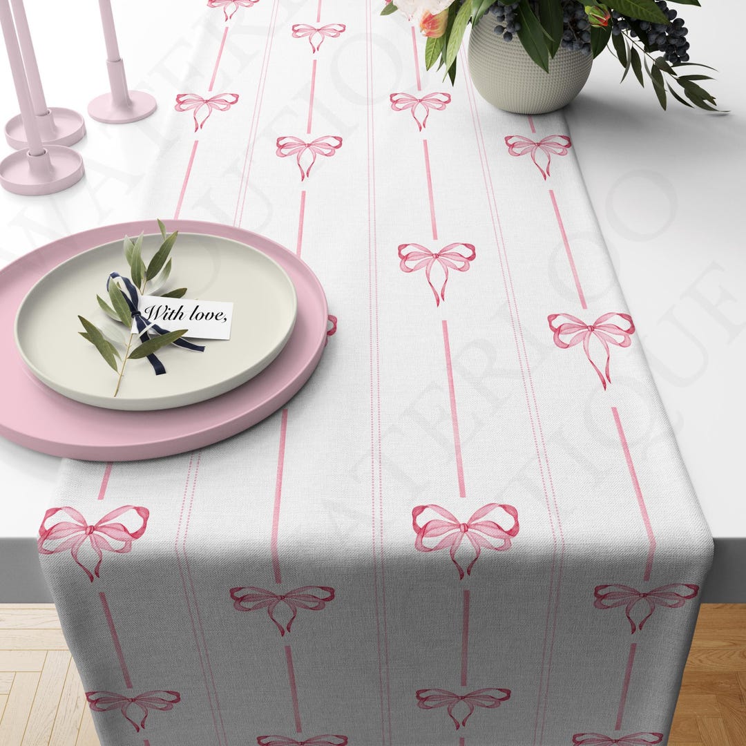 Pink Bow Coquette Table Runner, Party Table Decor - Etsy