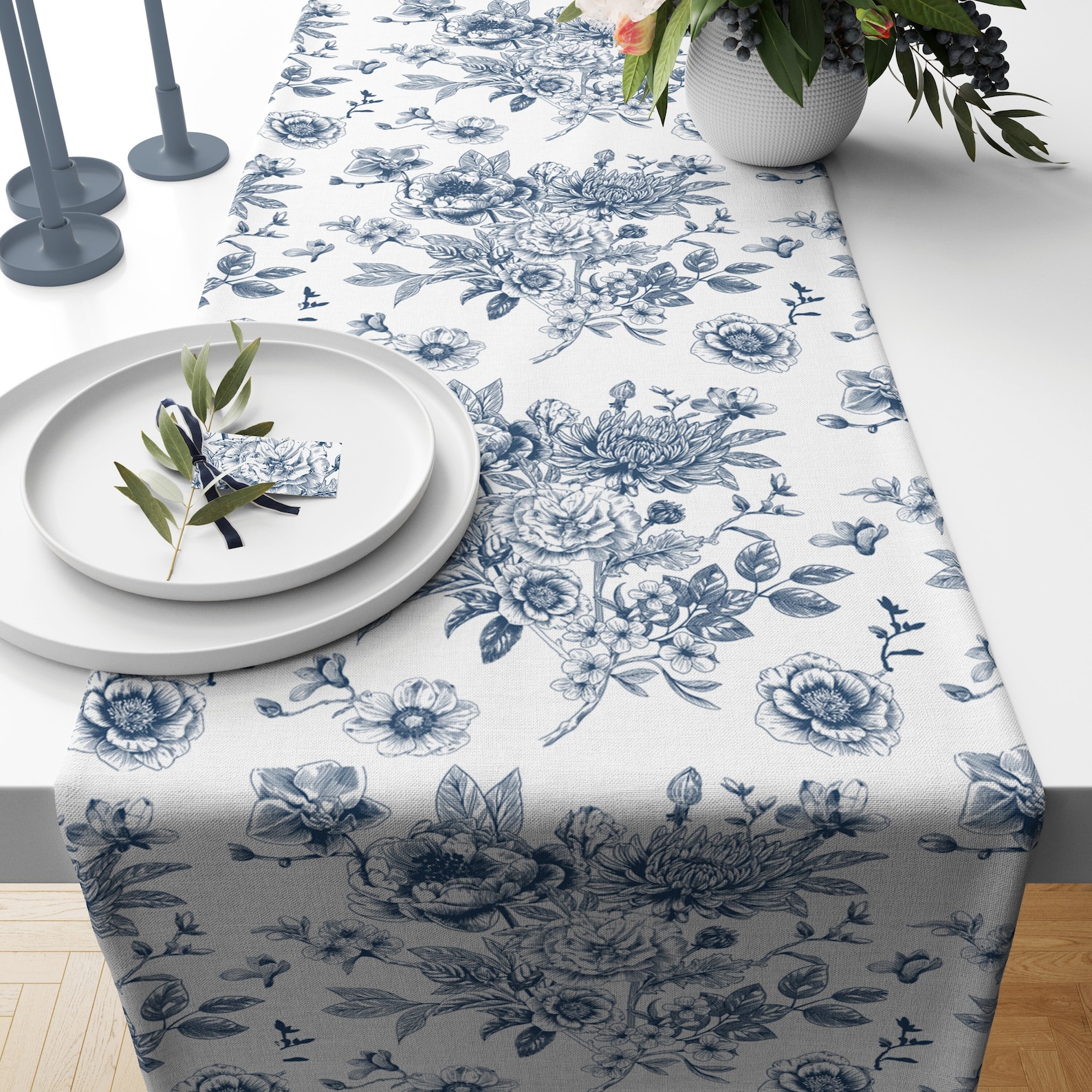 French Toile Countryside Table Runner French Toile Country Table Runner ...