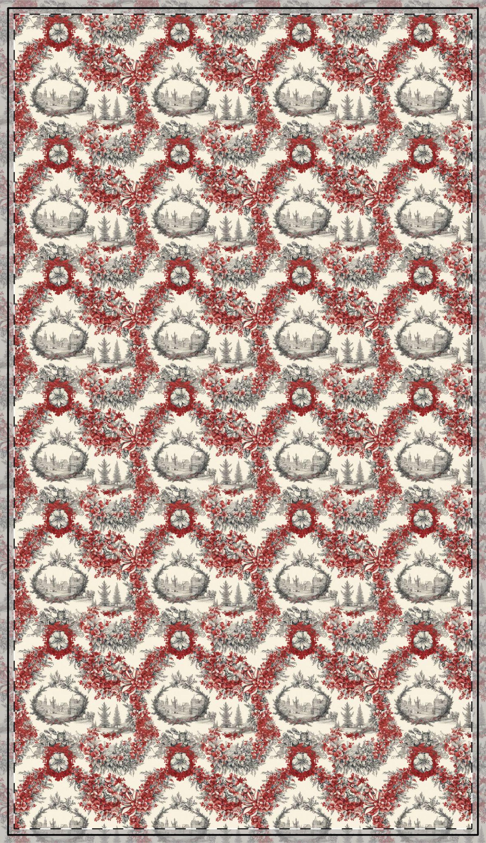 French Christmas Toile Tablecloth, Holiday Cotton Twill - Etsy