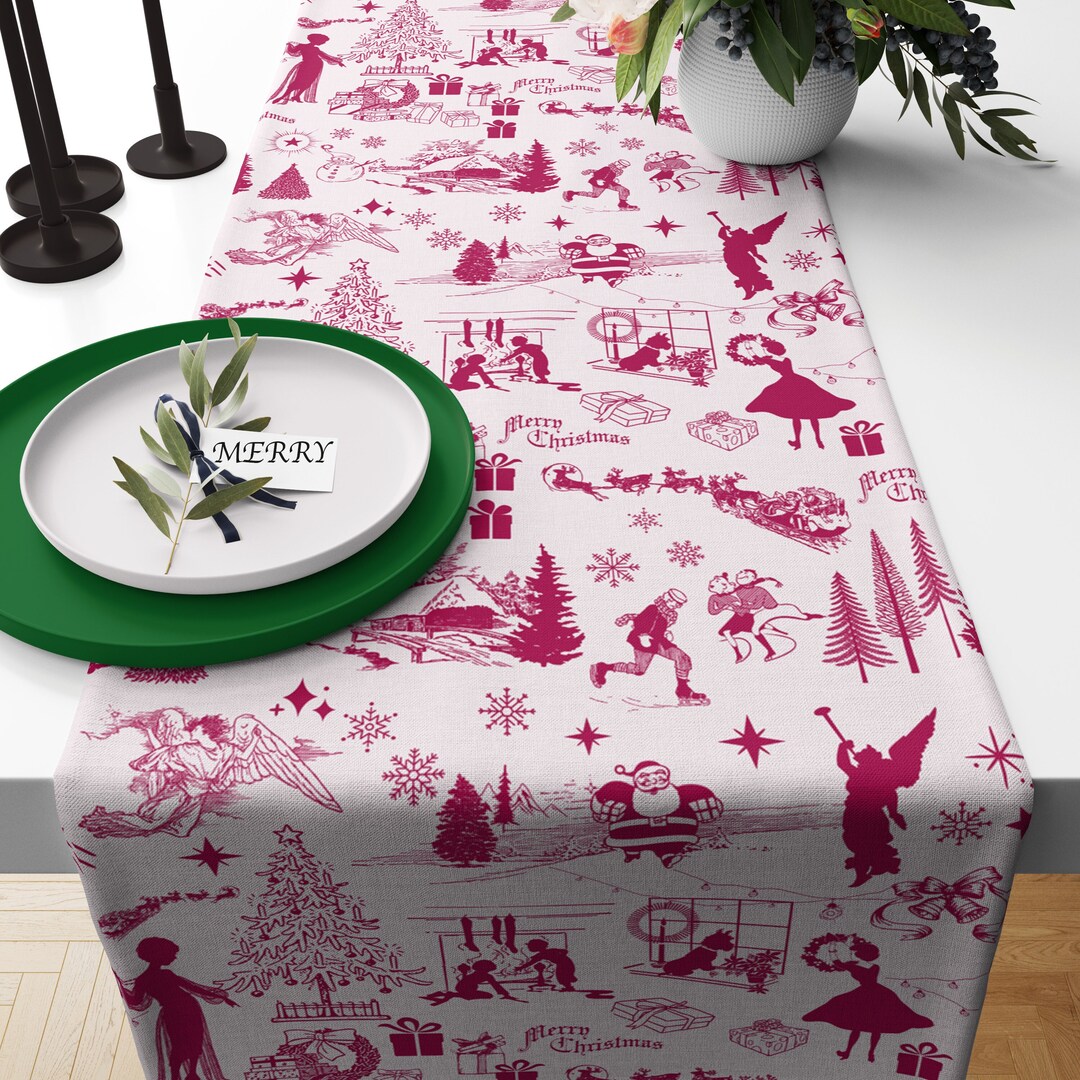 Red Christmas Table Runner Christmas Toile Table Runner Red Christmas ...