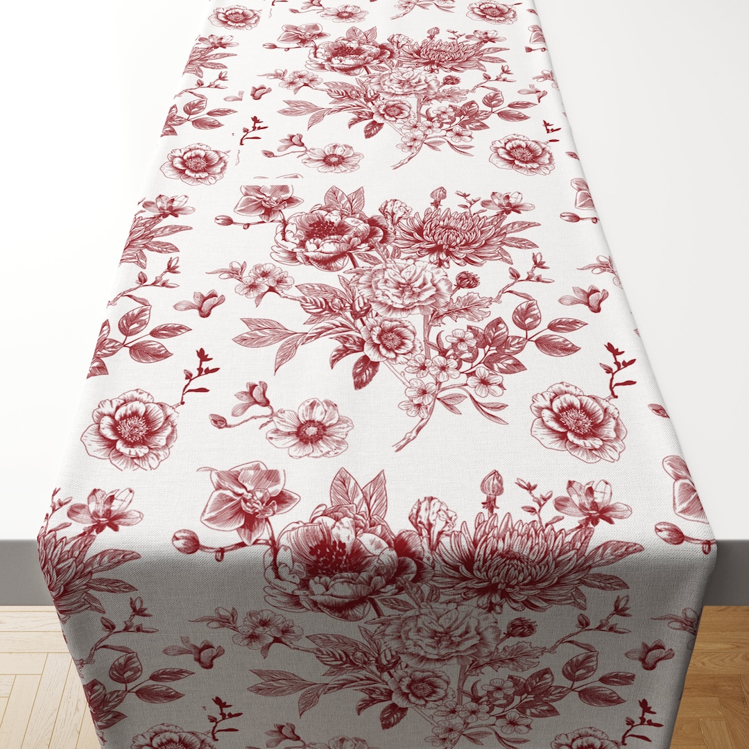 French Toile Table Runner, Floral Country Cottage Decor - Etsy