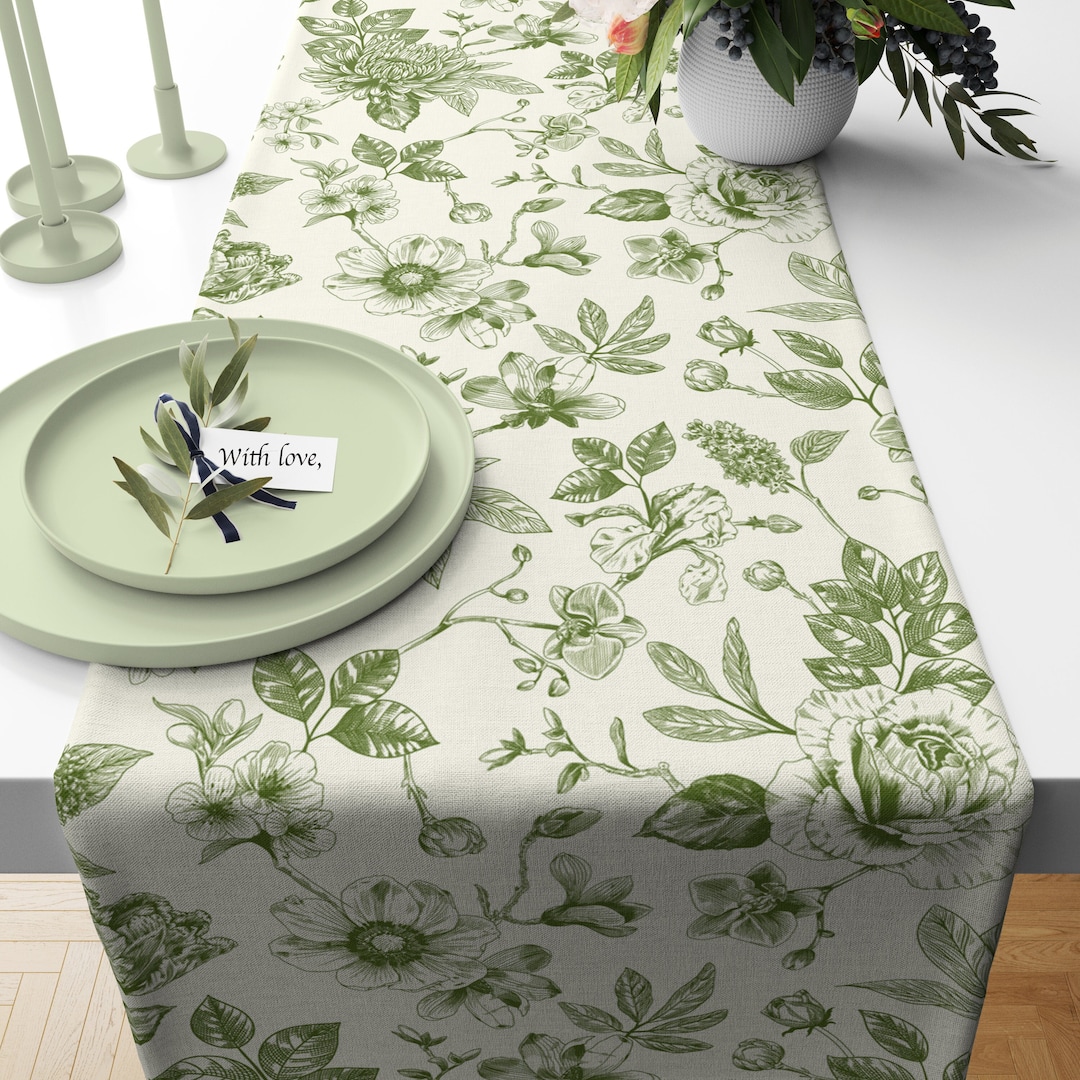 French Toile Countryside Table Runner French Toile Country Table Runner ...