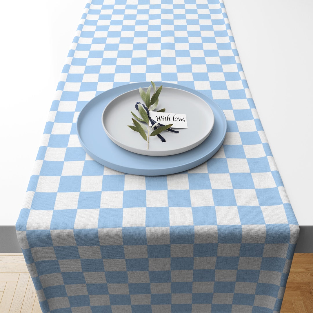 Blue Baby Shower Table Runner Blue Checkerboard Table Runner Spring ...