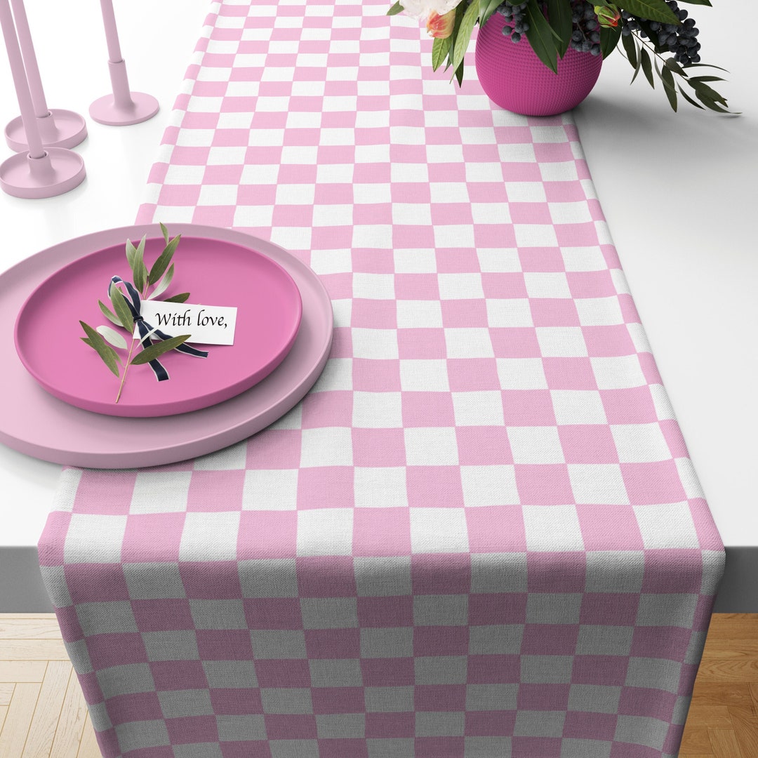 Pink Checkerboard Table Runner Checkered Table Runner Pink Baby Shower ...
