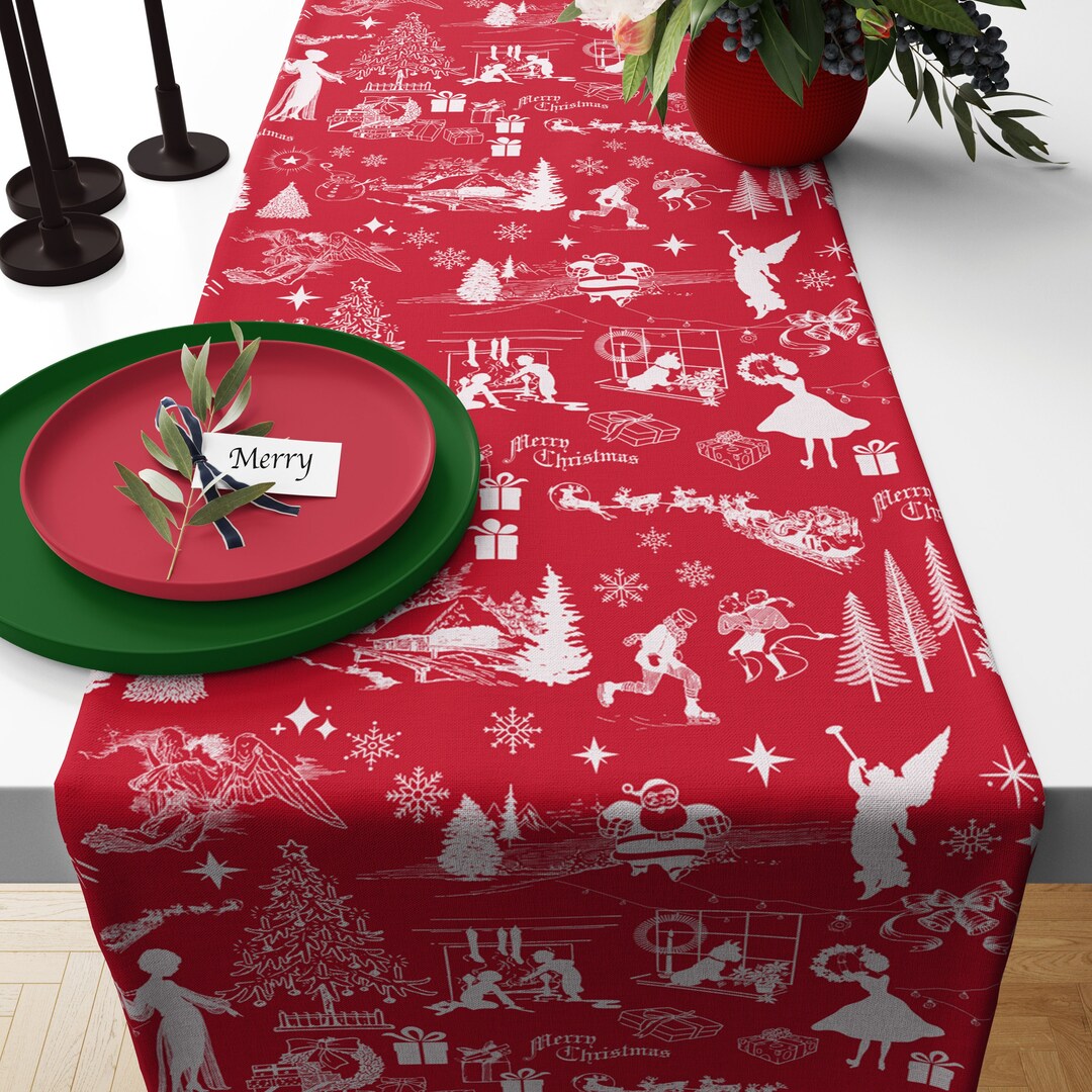 Red Christmas Table Runner Christmas Toile Table Runner Red Christmas ...