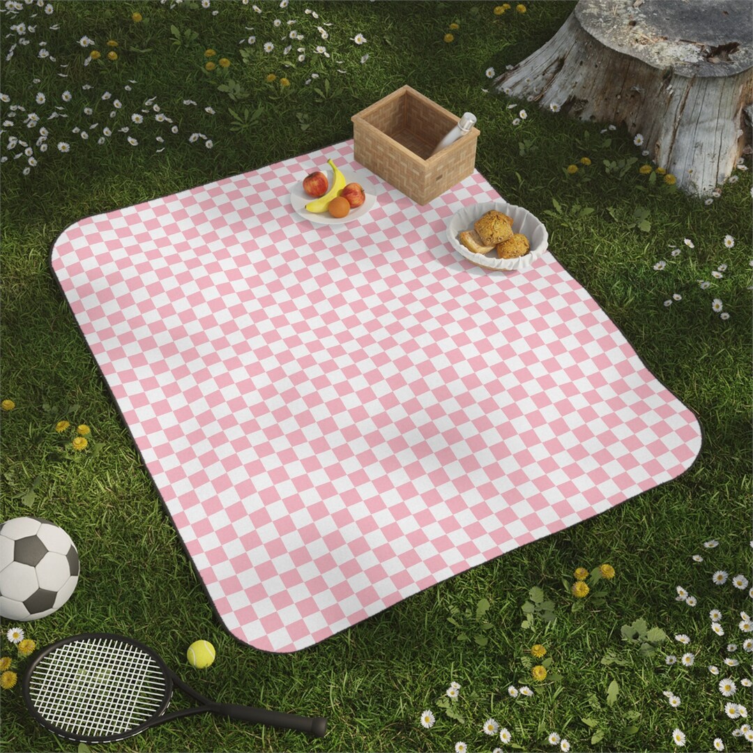 Pink Picnic Blanket Checkered Picnic Blanket Pink Checkerboard Picnic ...
