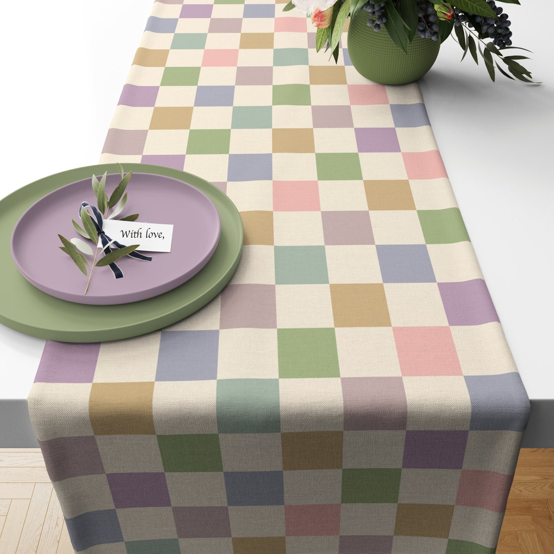 Checkerboard Table Runner Spring Decor Spring Table Runner Checkered ...