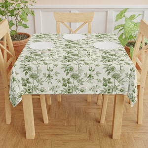 Green Toile Tablecloth: French Country Floral Table Decor (55.1" × 55.1 ...