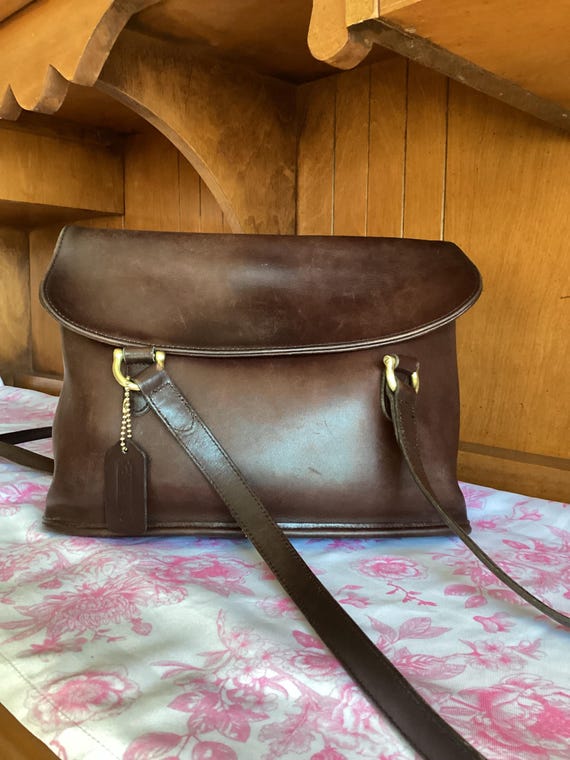 Vintage Coach Equestrian Flap Bag, Mahogany Brown Lea… - Gem