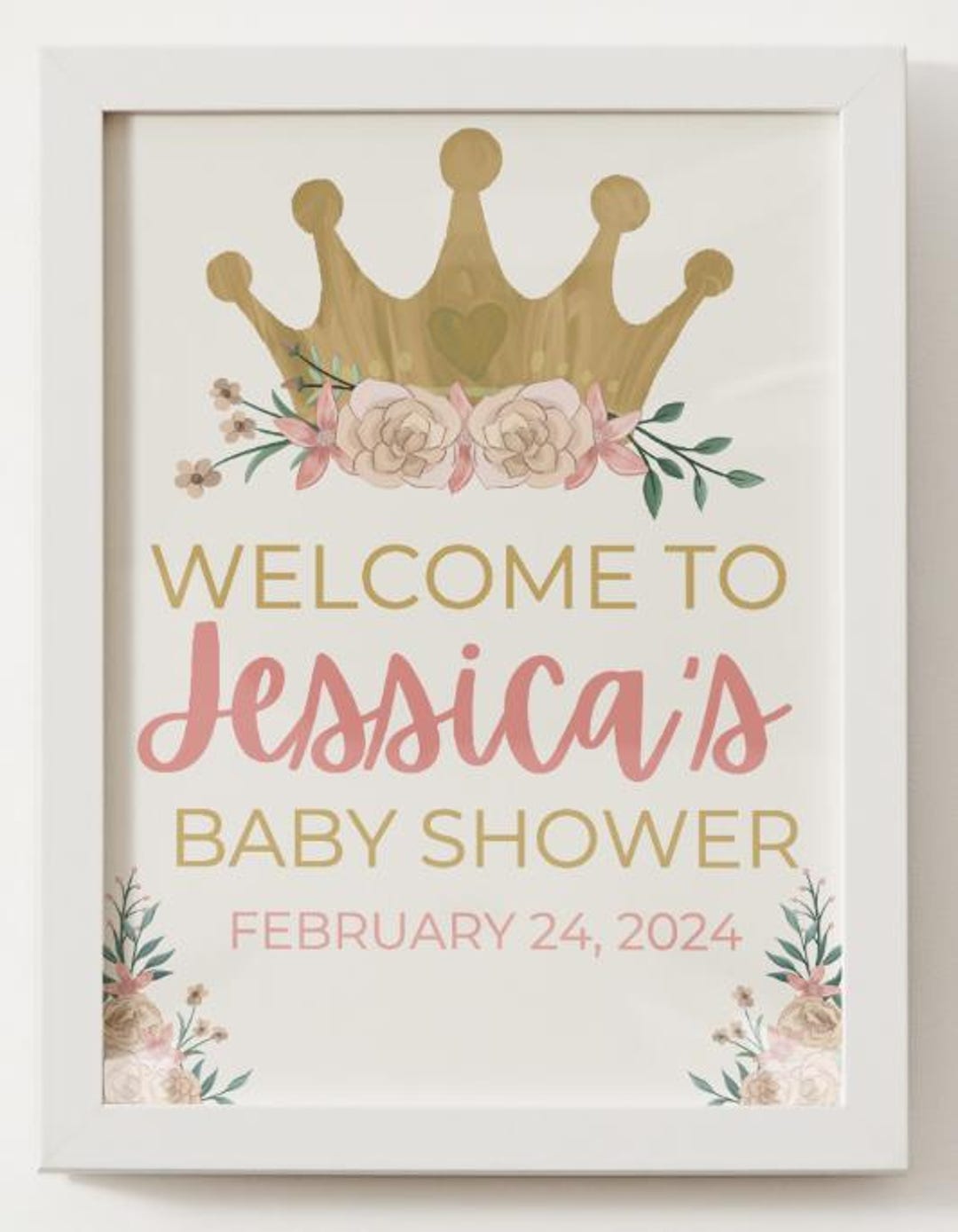 Princess Baby Shower Welcome Sign – Pink & Gold Baby Girl Shower Decor ...