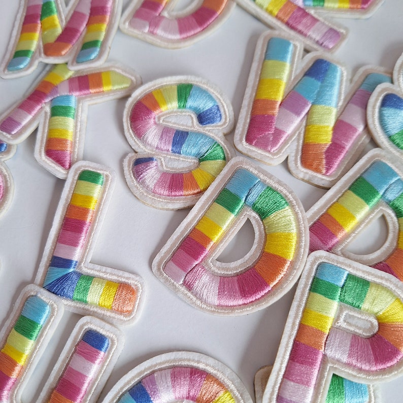 Rainbow Letter Patches, 3D Embroidered Name Patches 5.5cm, Personalised ...