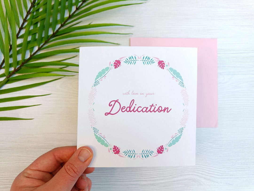 Dedication Pink & Green Floral Wreath Card // Baptism, Christening ...
