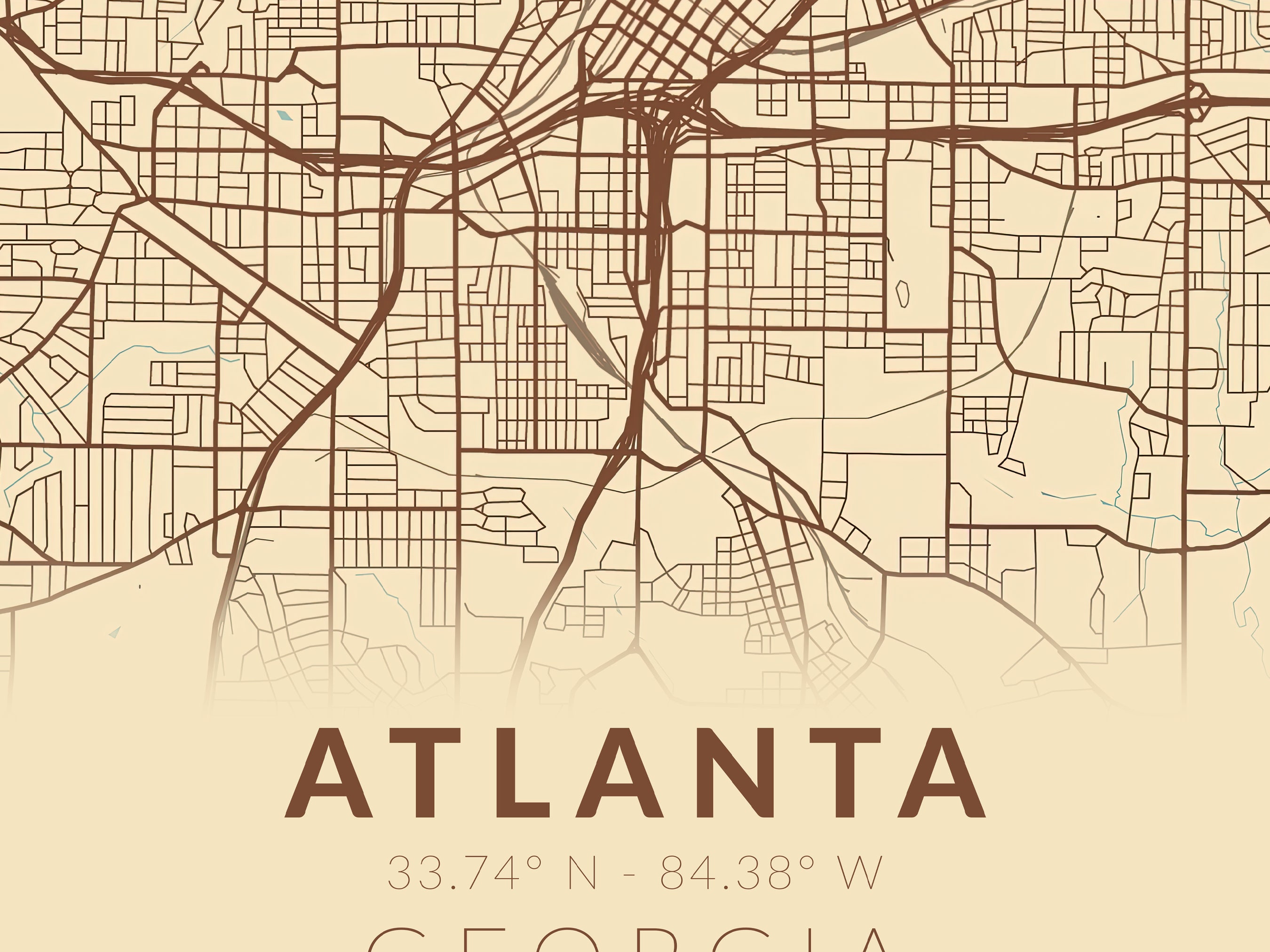 Atlanta Georgia City Map. Printable Town Map Wall Decor. 18x24 300 DPI ...