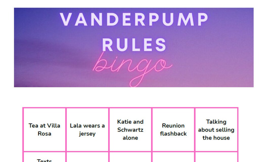 Vanderpump Rules Season 11 Bingo - Ultimate Watch Party Starter Pack - Etsy