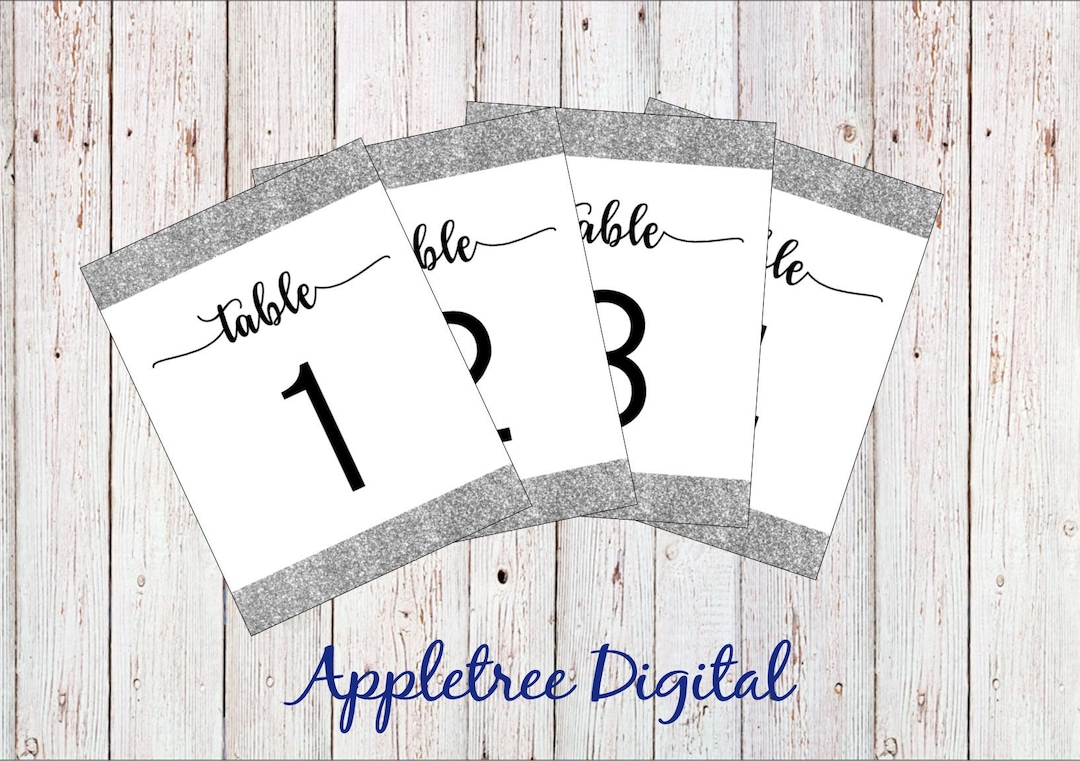 Silver Glitter Wedding Table Numbers 1-20 - Instant Download - PDF and ...
