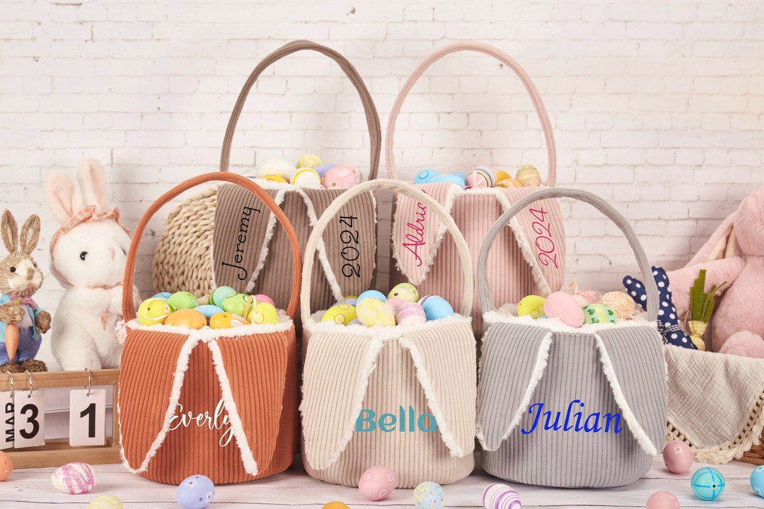 Personalized Easter Basket, Monogram Easter Bucket With Name, Kids Bunny Basket, Easter Gift Bag ...