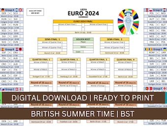 CEST | UEFA Euro 2024 Wall Chart Poster | Kick-off Schedule, Stadium, Time and Date | Ready to ...