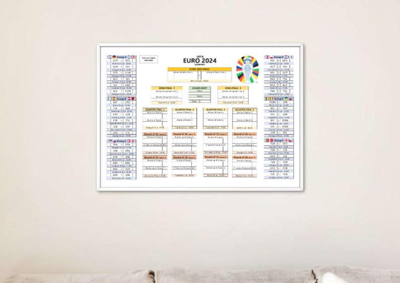 CEST | UEFA Euro 2024 Wall Chart Poster | Kick-off Schedule, Stadium ...