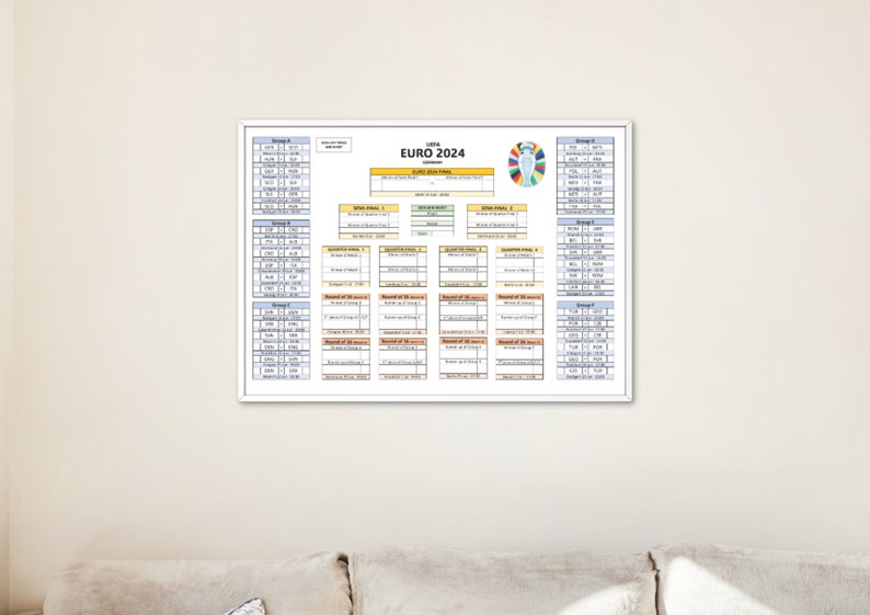 Buy BST UEFA Euro 2024 Wall Chart Poster Including Kick-off Stadium, Time and Date Ready to ...