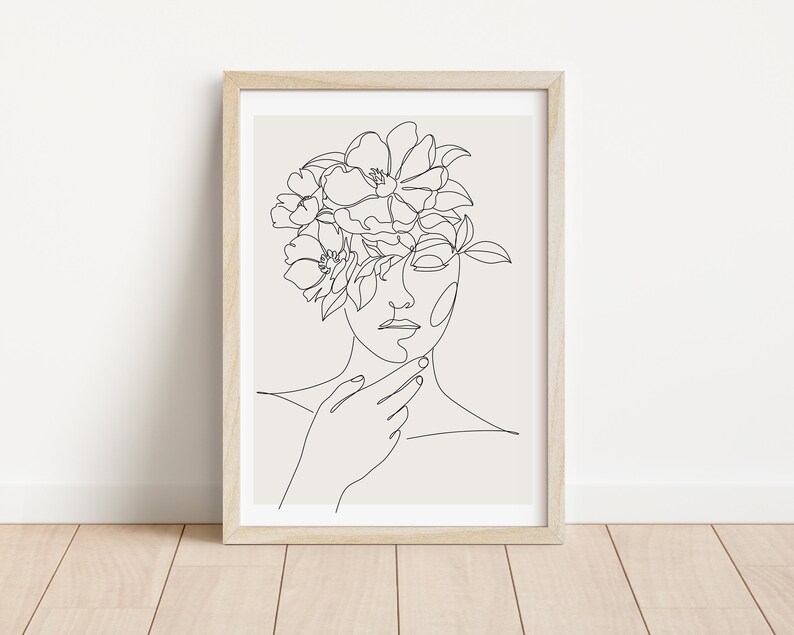 Head of Flowers line art / stampa botanica, arte murale stampabile ...