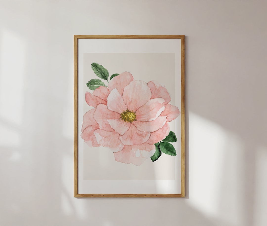 Pink Watercolor Flower Print | Digital Download, Minimalist Flower ...