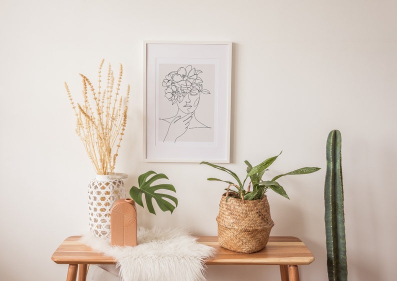 Head of Flowers line art / stampa botanica, arte murale stampabile ...