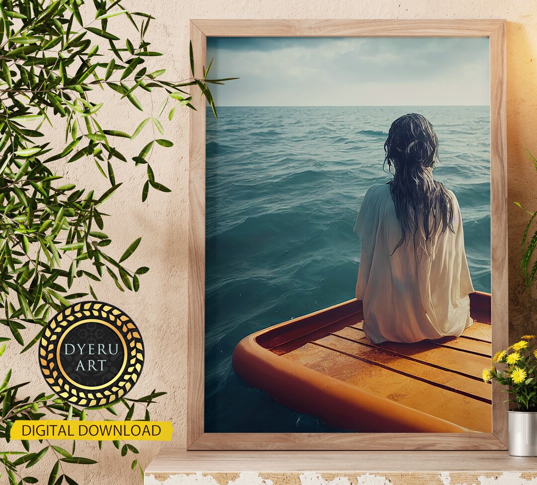 Beautiful Woman Alone at Raft Original Hand Drawn Digital - Etsy