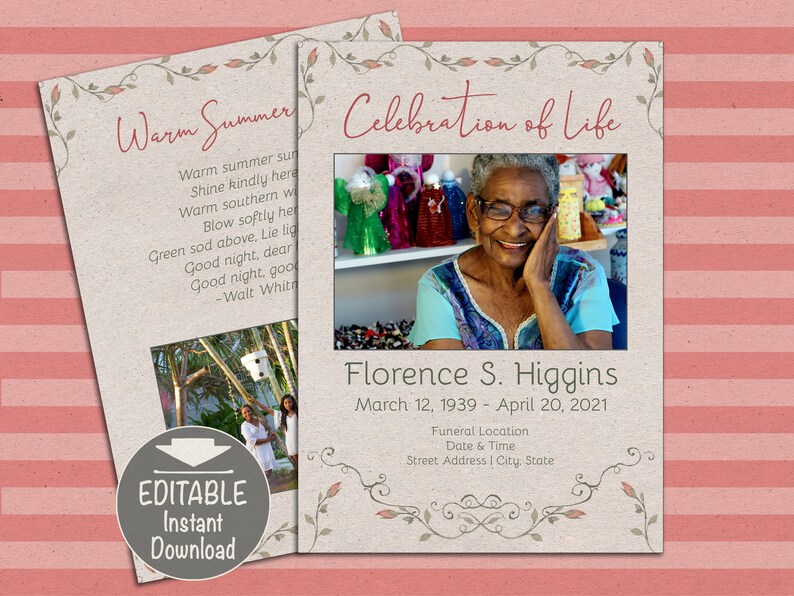 Funeral Program Template for Woman, Obituary Template for Women ...