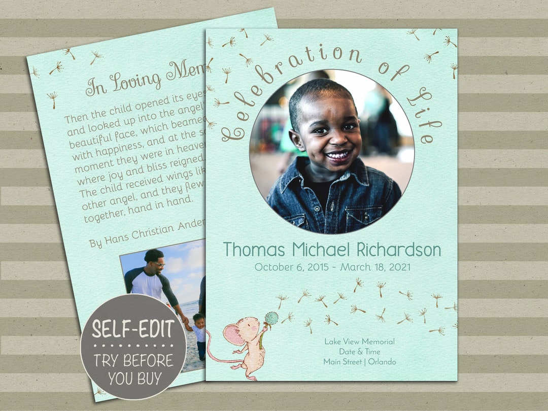 Kids Funeral Program Template, Obituary Template for Baby Boy, Funeral ...