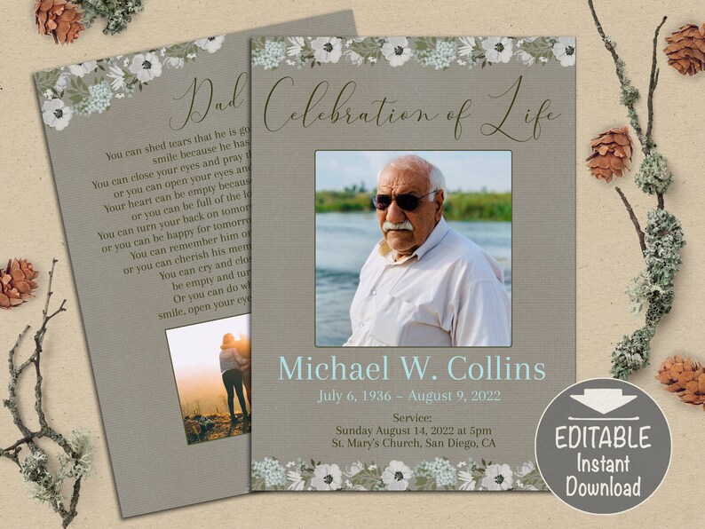 Celebration of Life Template for Man Funeral Program - Etsy