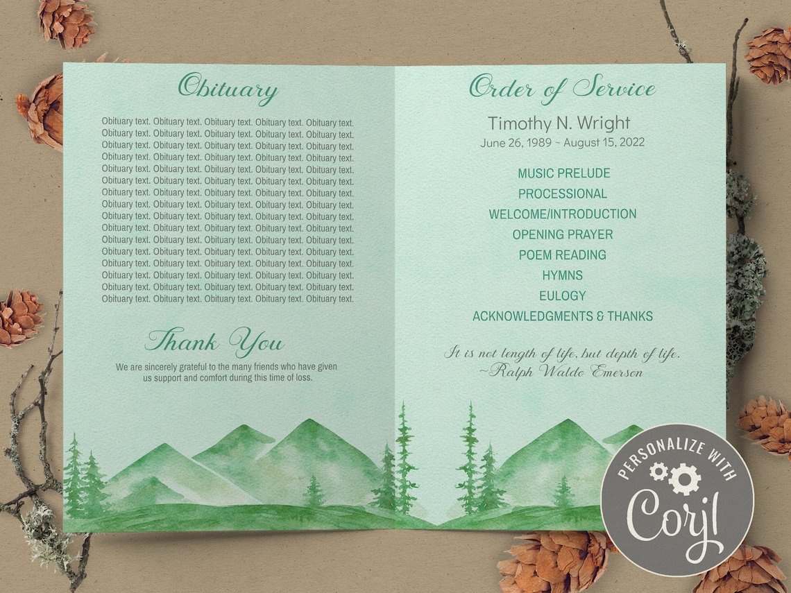 Bifold Funeral Program Template Foldable Funeral Program - Etsy UK