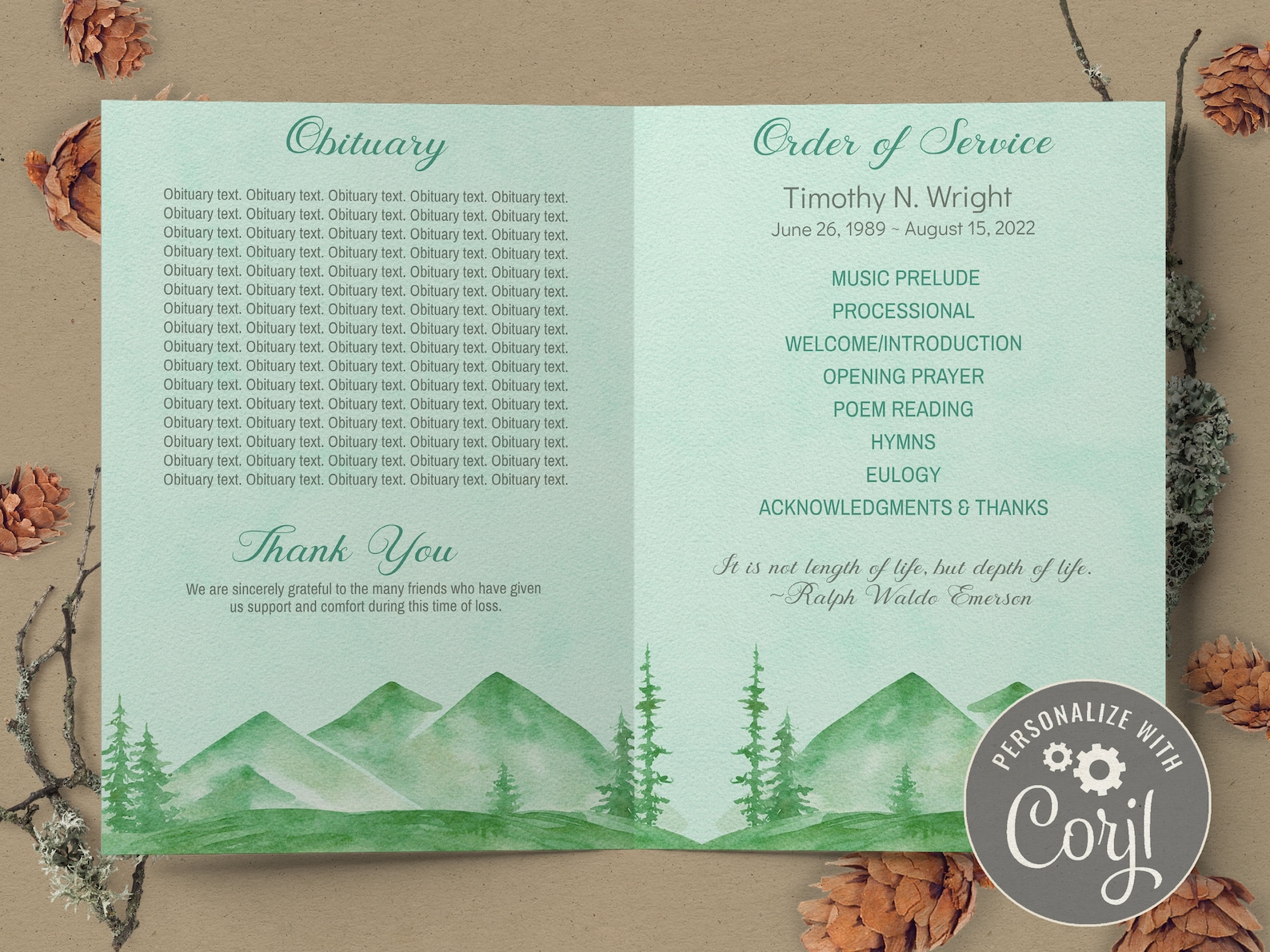 Bifold Funeral Program Template, Foldable Funeral Program, Obituary ...