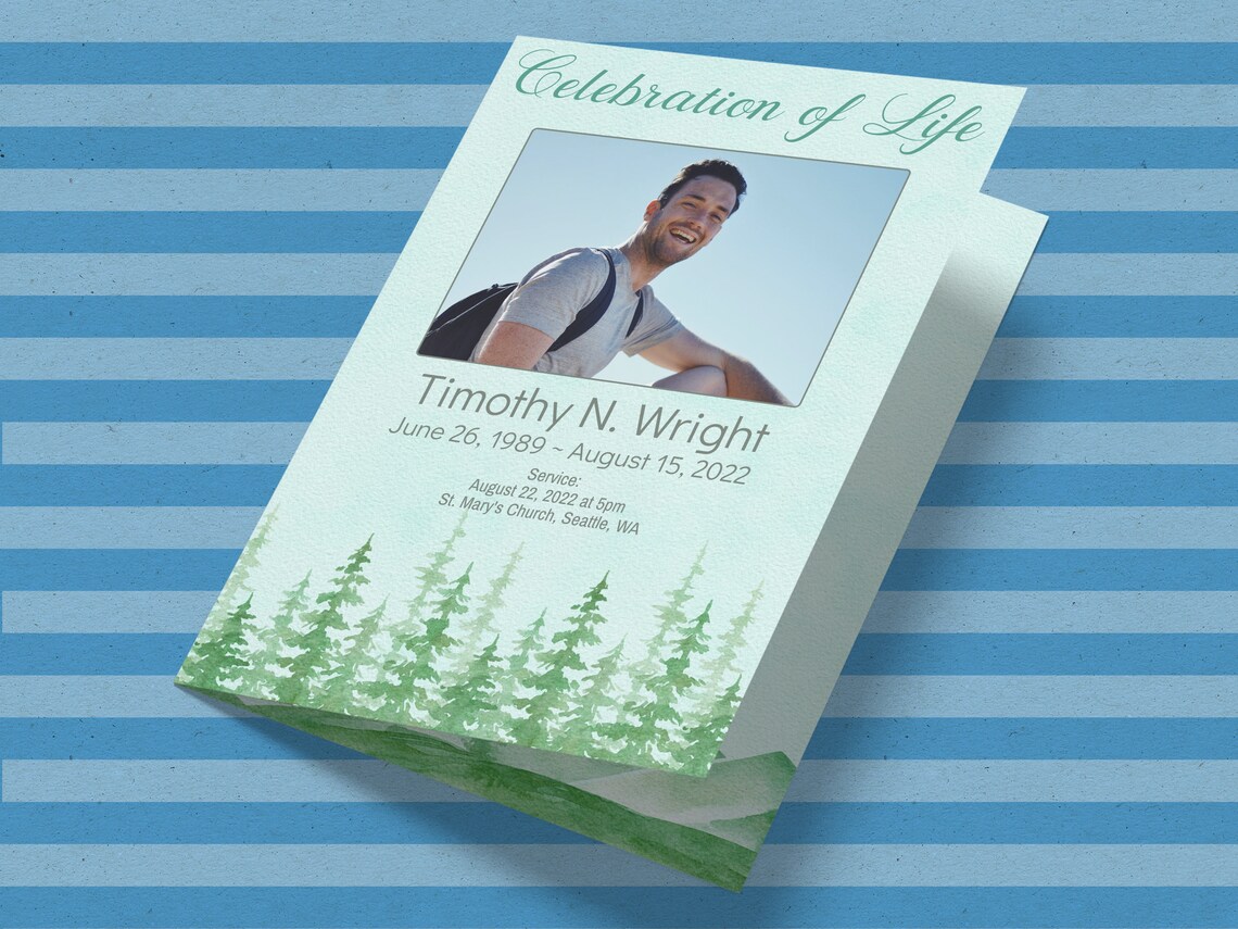Bifold Funeral Program Template, Foldable Funeral Program, Obituary ...