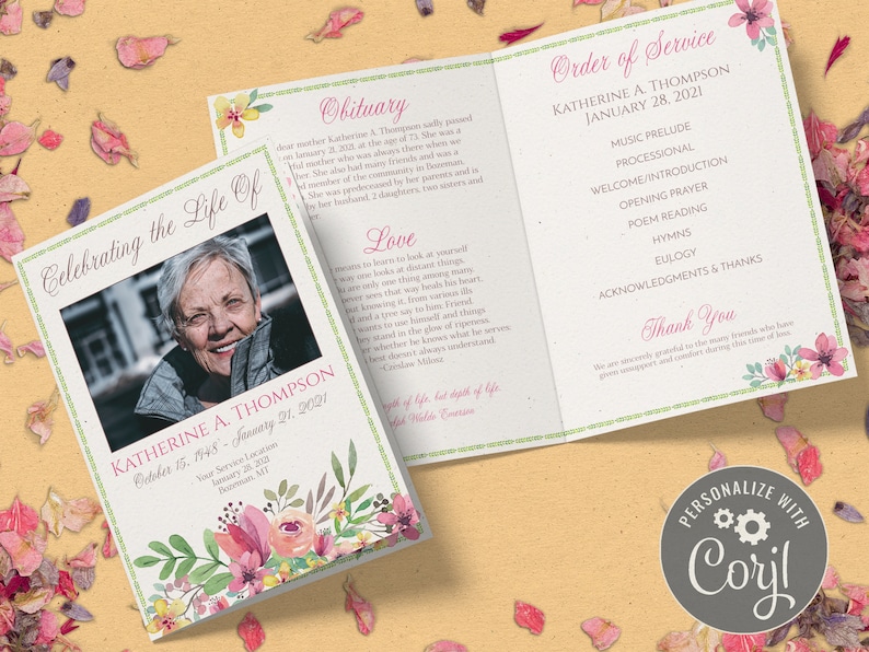 Funeral Program Template Bifold Funeral Invitation Folded - Etsy