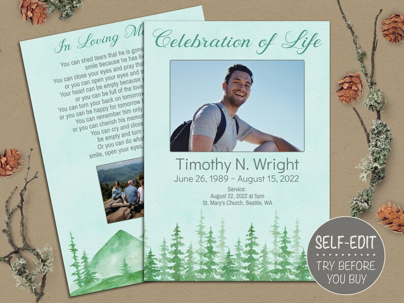 Celebration of Life Template for Man Funeral Program Template - Etsy