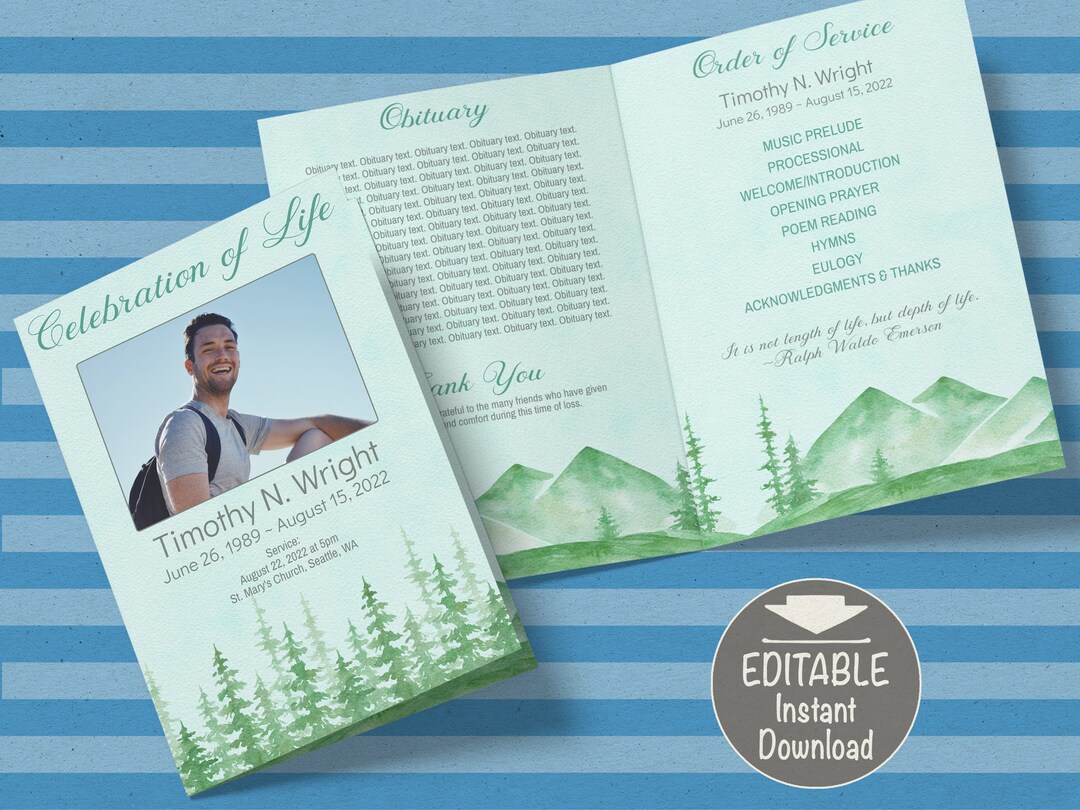 Bifold Funeral Program Template, Foldable Funeral Program, Obituary ...