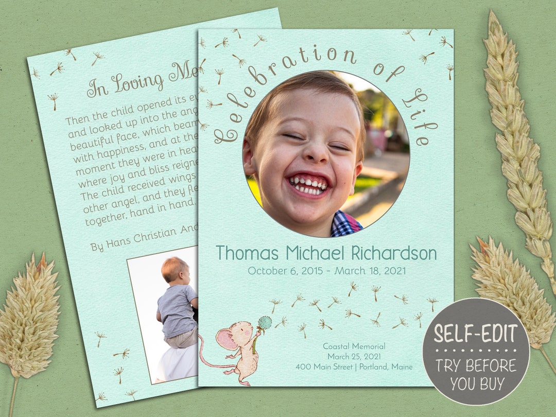 Kids Funeral Program Template Obituary Template for Baby Boy - Etsy